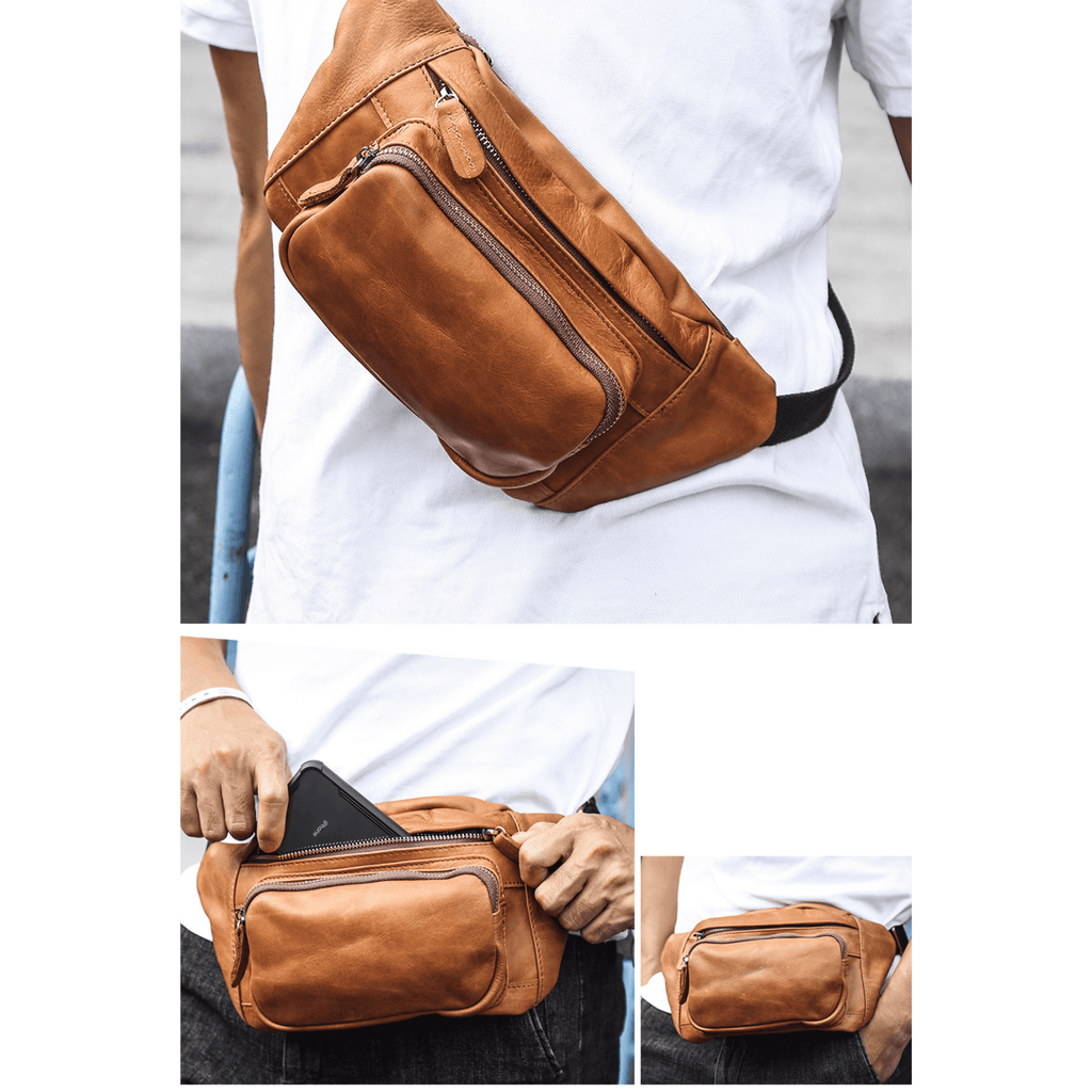 Tan Leather | Crossbody Man Bag | BeltUp
